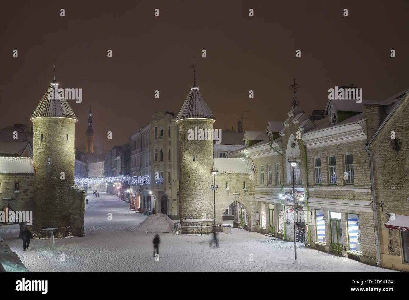 TALLINN, ESTONIA - Feb 26, 2020: View to the Viru Gate towers and ...