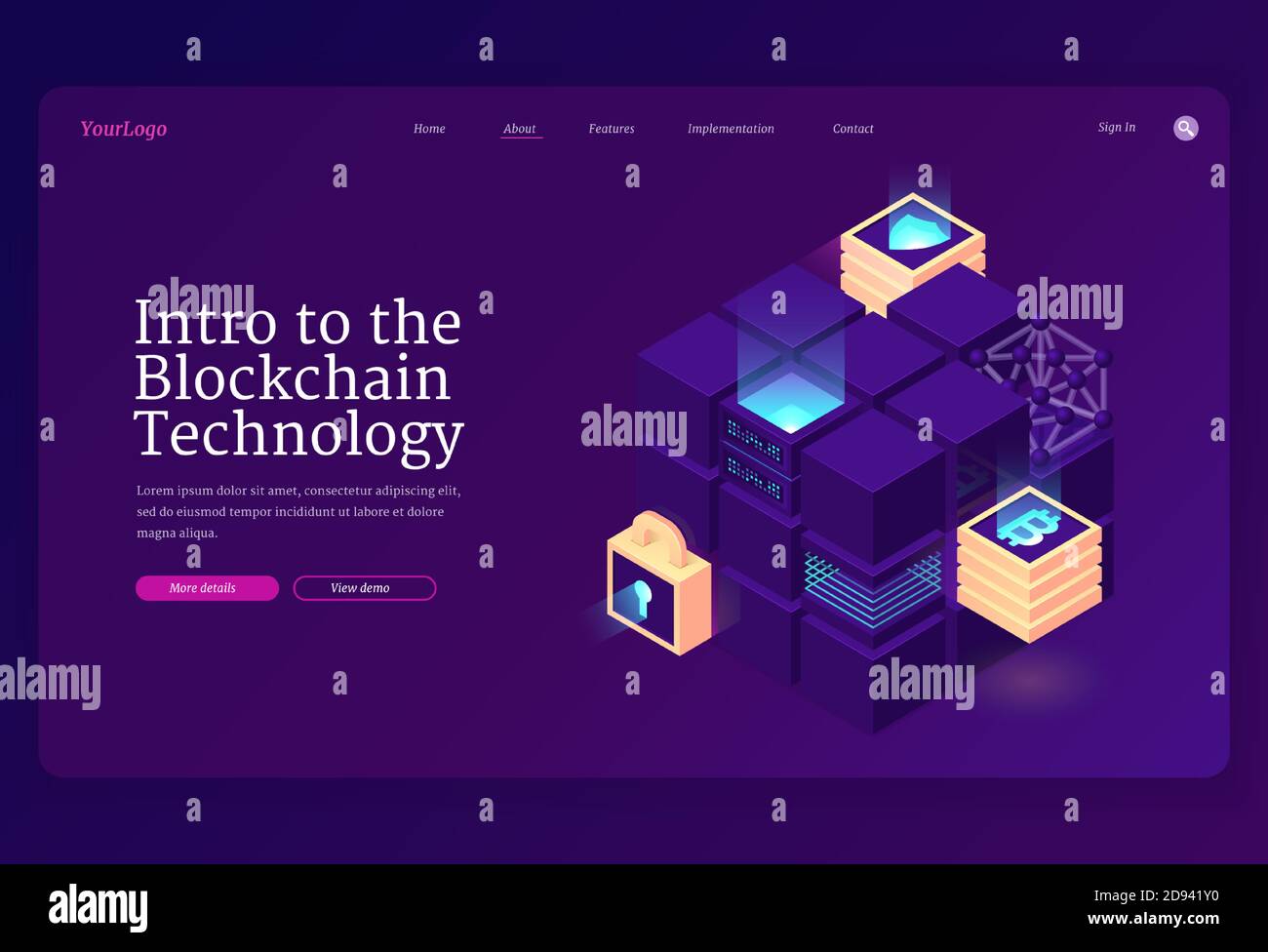 Intro to blockchain technology isometric landing page. Cryptocurrency ...