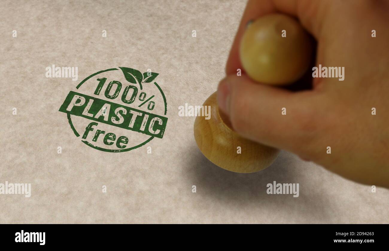 Plastic free 100% stamp and stamping hand. Ecology, nature, eco ...