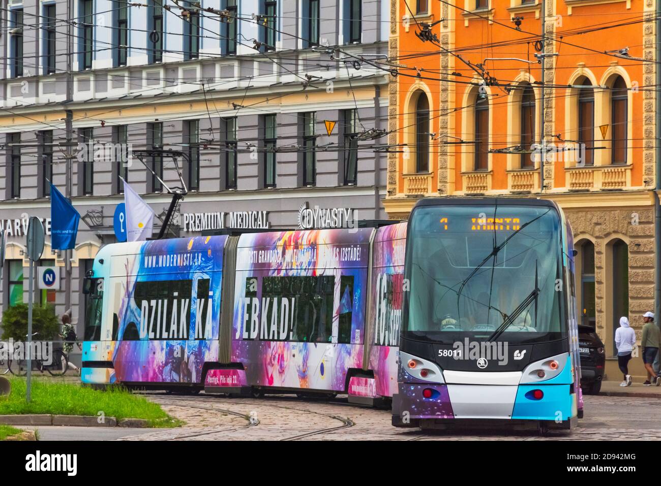 Tram in the old town, Riga, Latvia Stock Photo - Alamy
