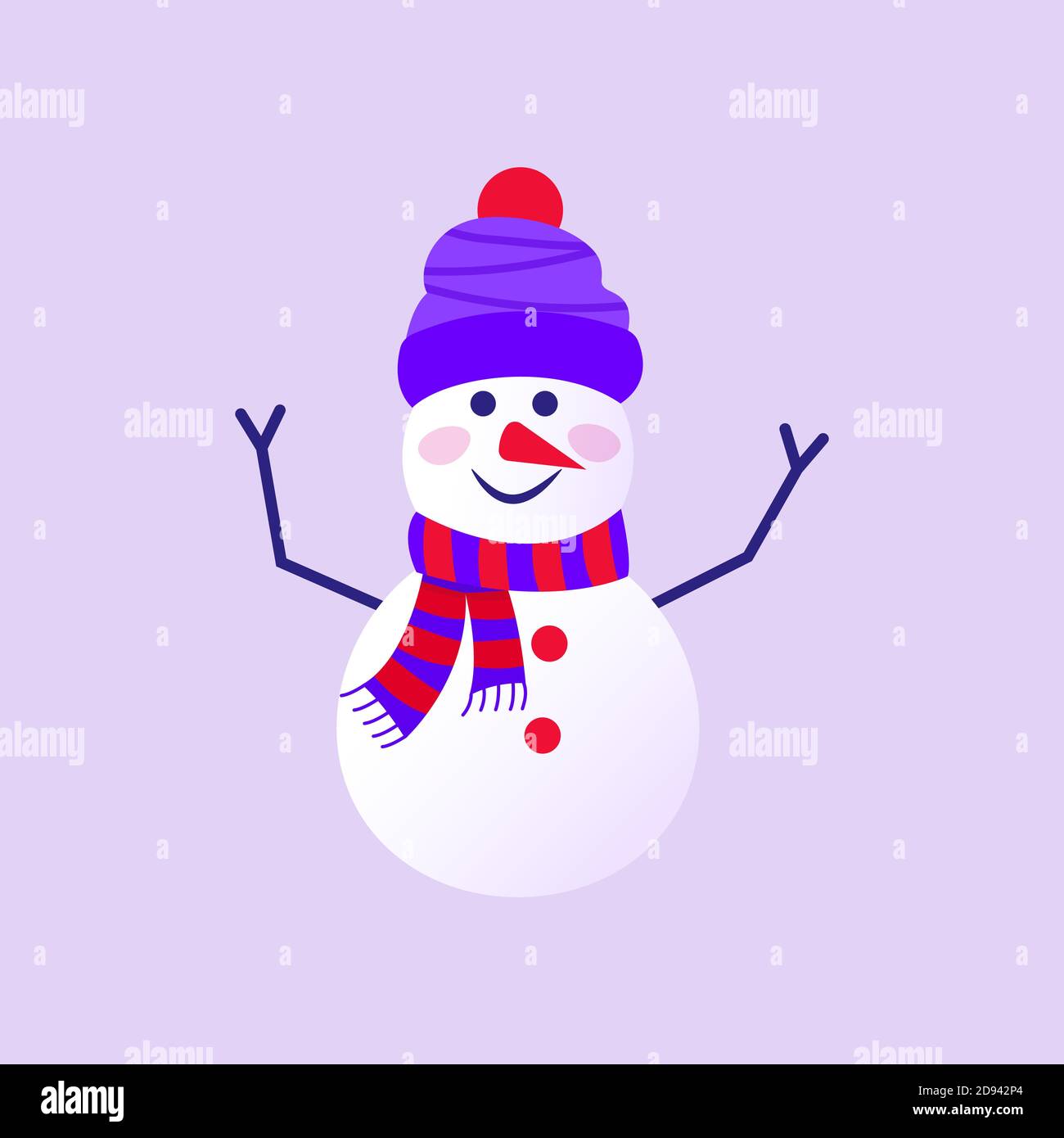 Merry Christmas cute greeting card with snowman with hat and scarf for ...