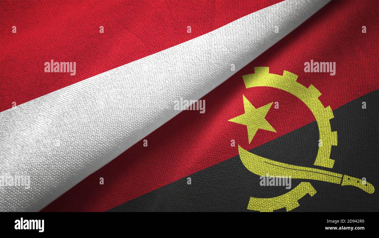 Indonesia and Angola two flags textile cloth, fabric texture Stock ...