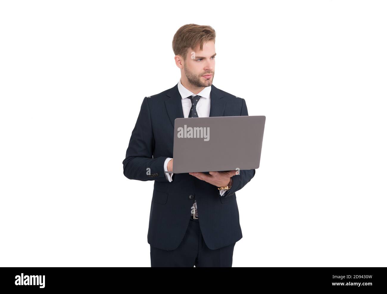 Man in suit running laptop hi-res stock photography and images - Alamy