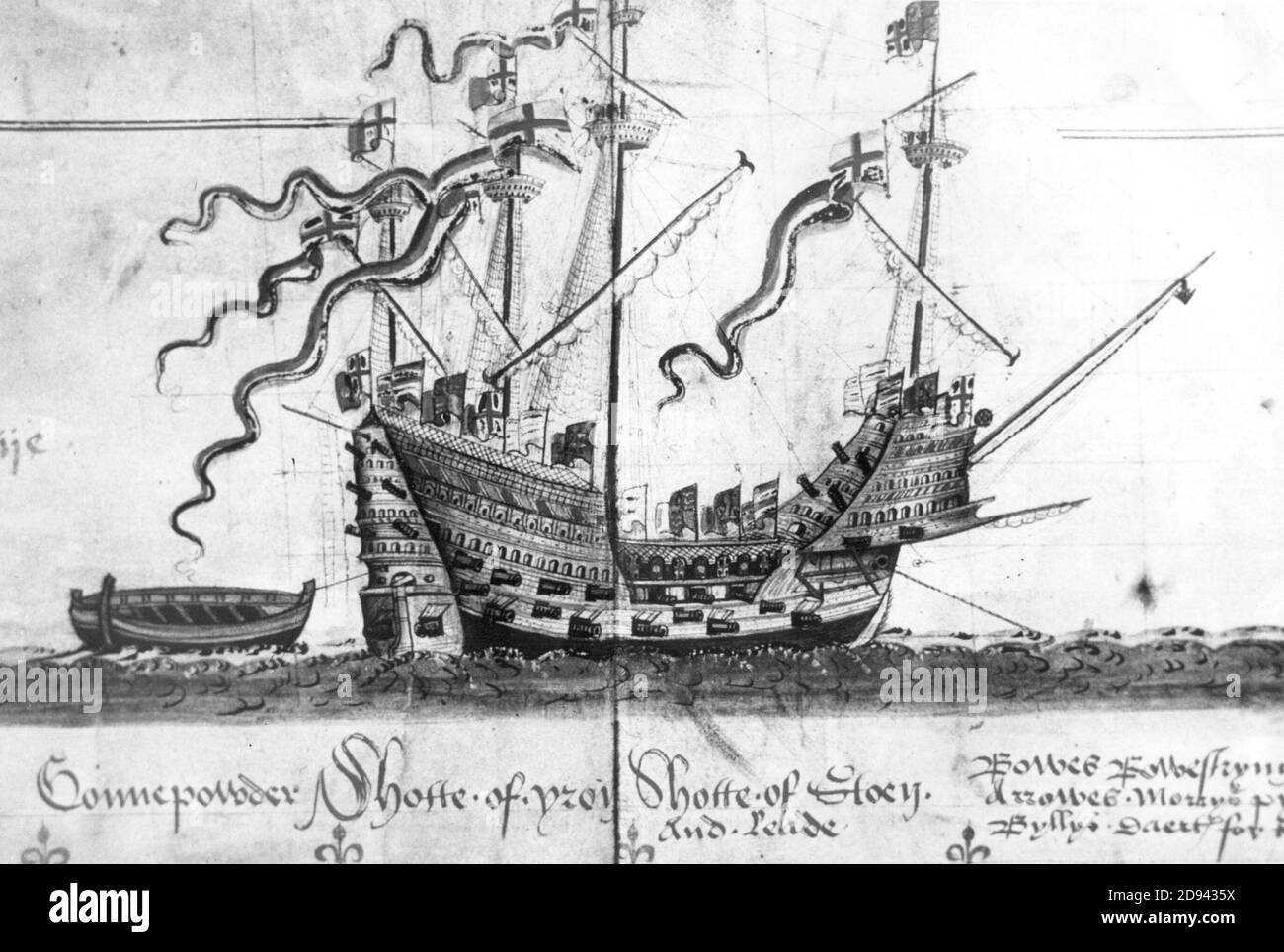 THE ONLY CONTEMPORARY DRAWING OF THE MARY ROSE TAKEN FROM THE ANTHONY ...