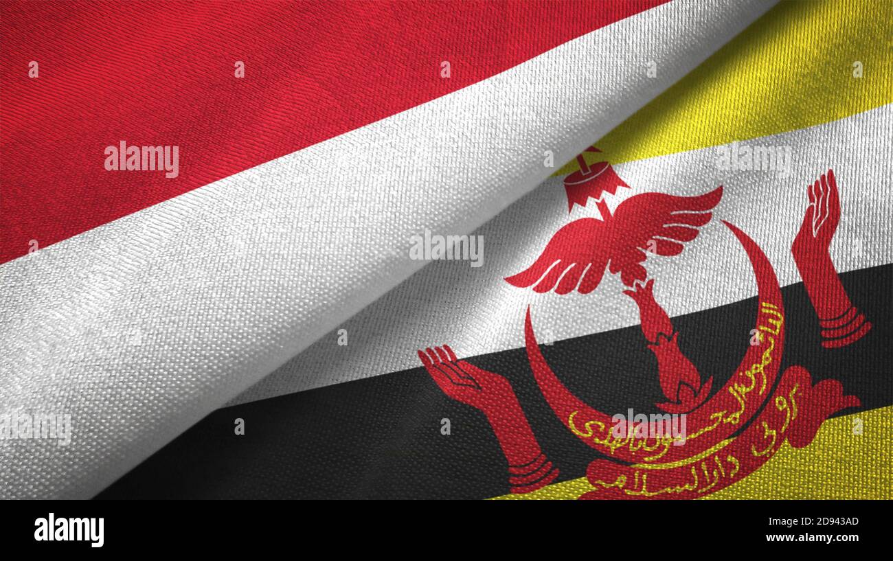 Indonesia and Brunei flags together textile cloth, fabric texture Stock ...