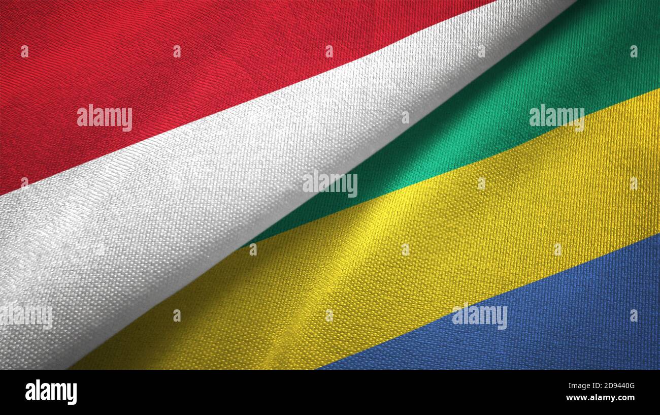 Indonesia and Gabon two flags textile cloth, fabric texture Stock Photo ...