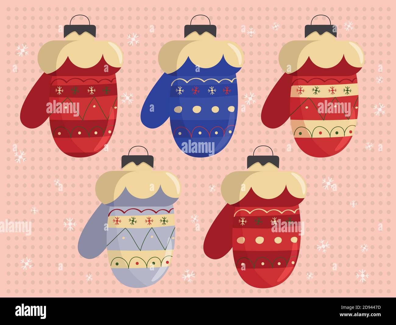 Set of vintage christmas balls mitten. Colorful isolated icons Stock ...