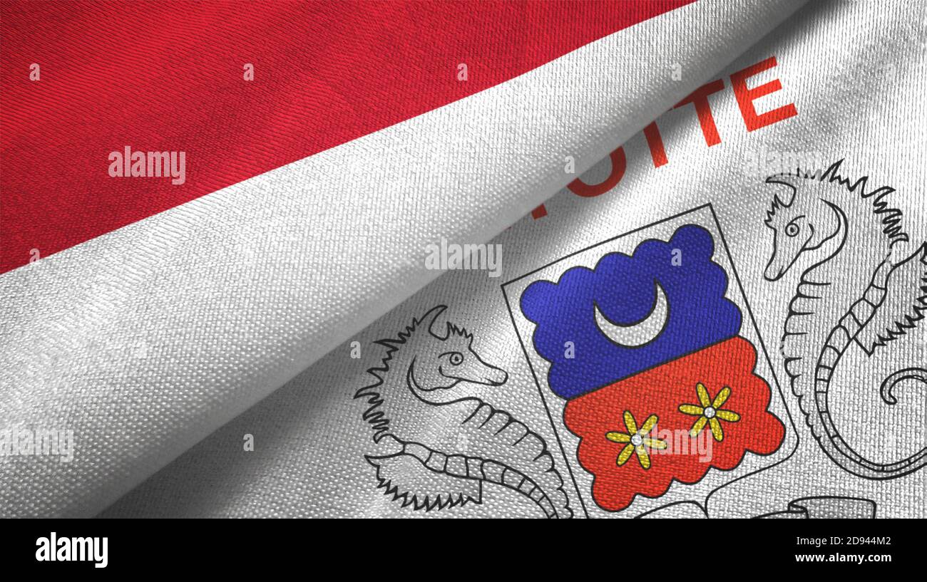 Indonesia and Mayotte two flags textile cloth, fabric texture Stock ...