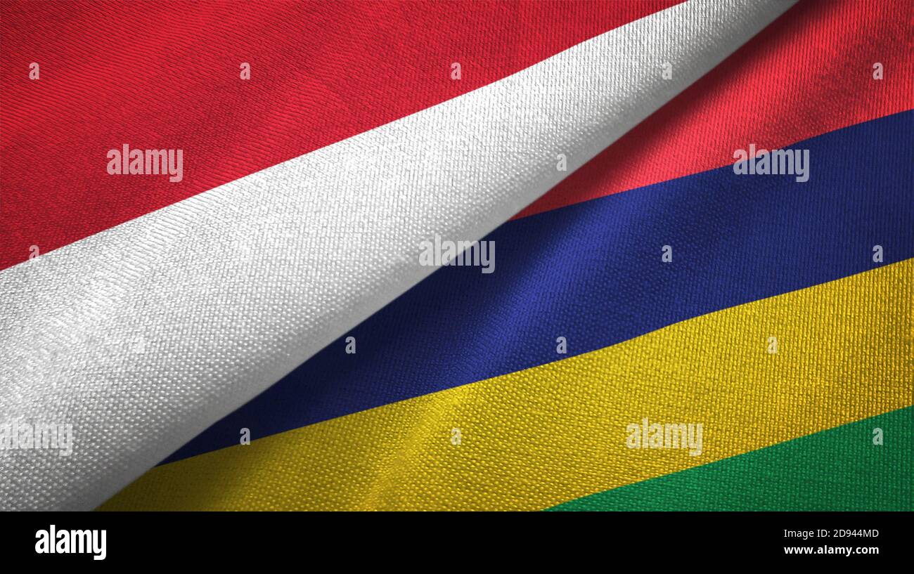 Indonesia and Mauritius two flags textile cloth, fabric texture Stock ...
