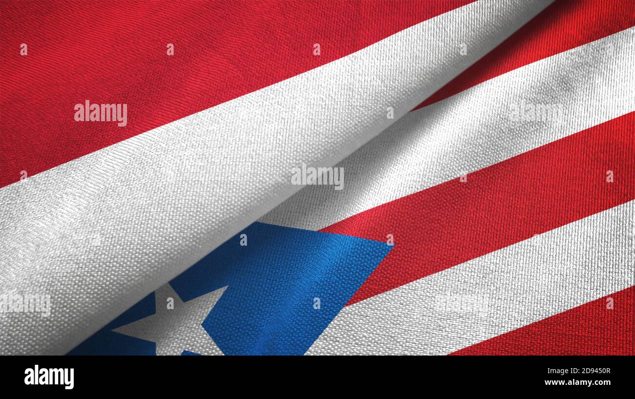 Indonesia and Puerto Rico two flags textile cloth, fabric texture Stock ...