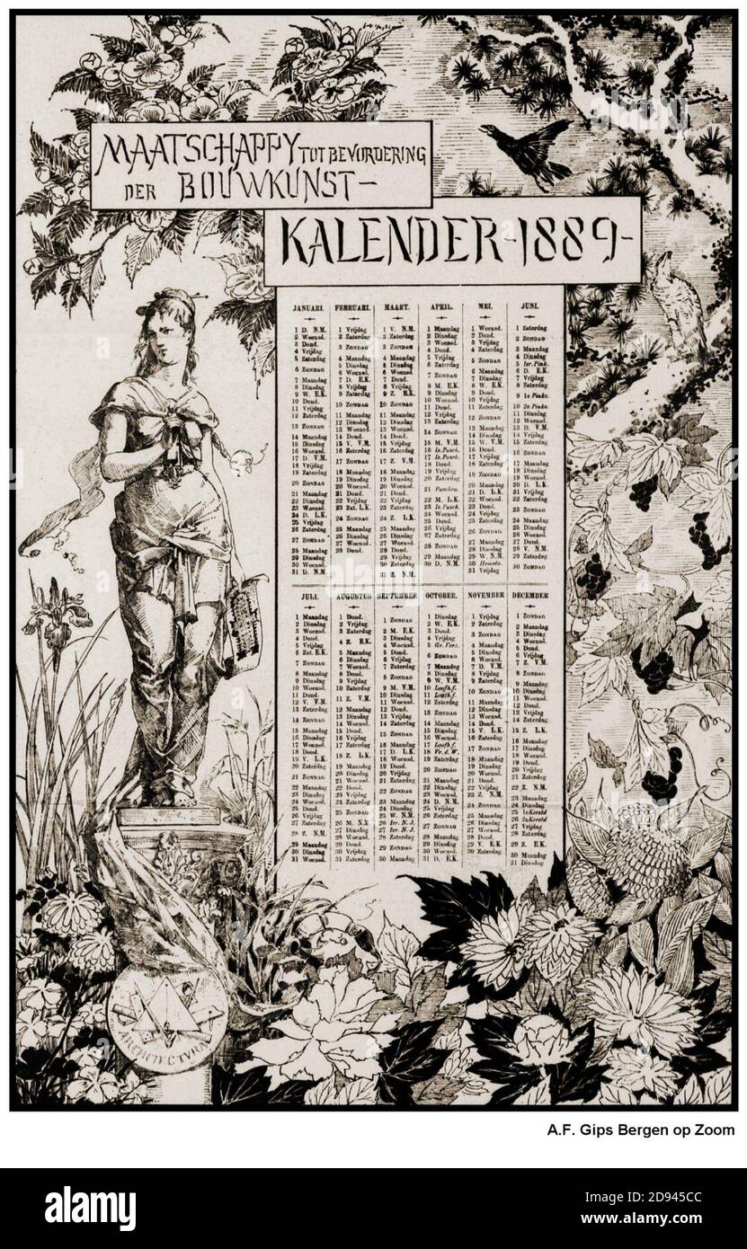 Kalender 1889 bouwkundig weekblad Stock Photo - Alamy
