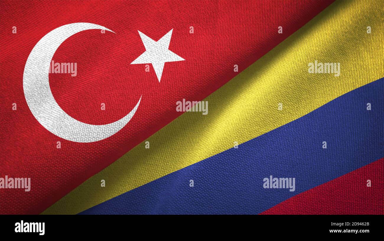Turkey and Colombia two flags textile cloth, fabric texture Stock Photo ...