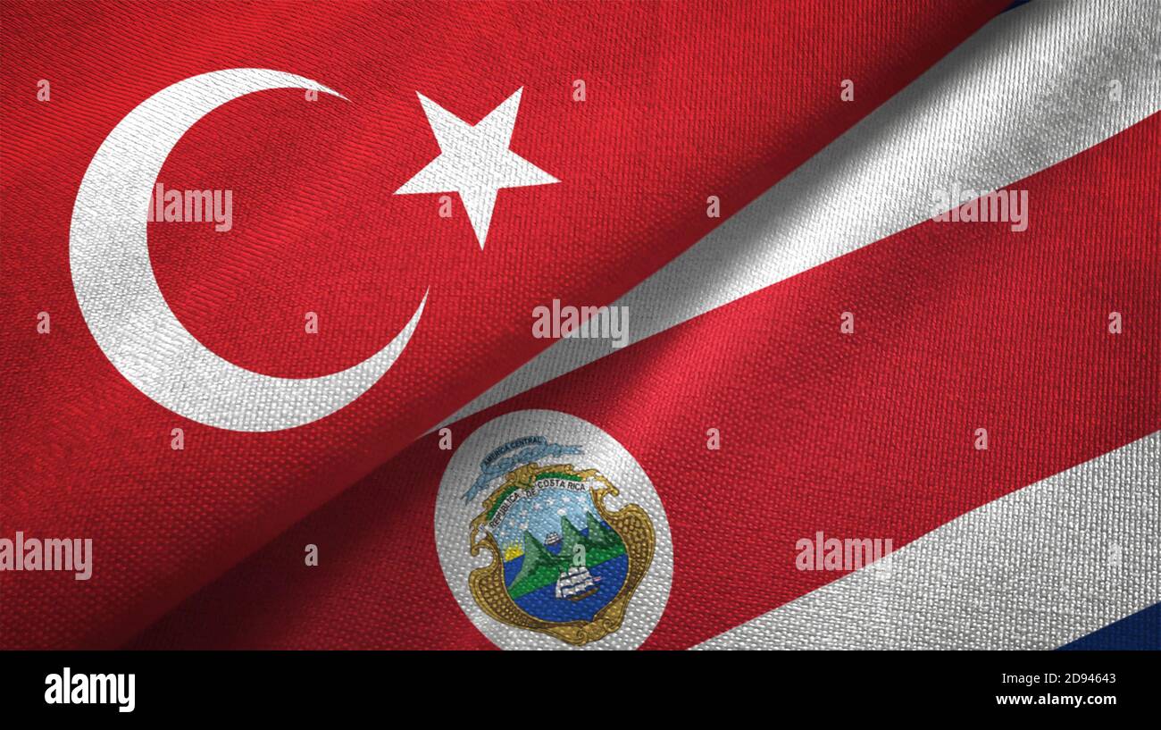 Turkey and Costa Rica two flags textile cloth, fabric texture Stock ...