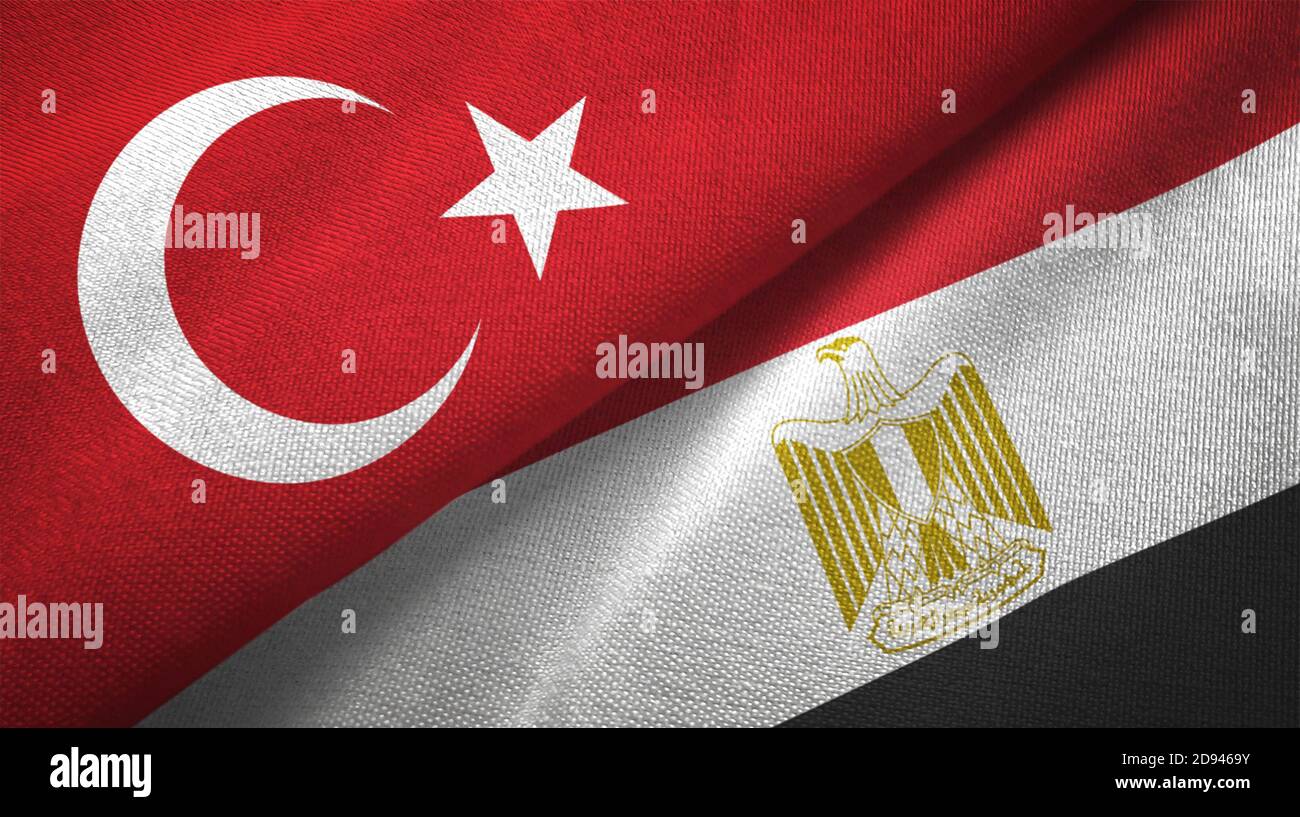 Turkey and Egypt flags together textile cloth, fabric texture Stock ...