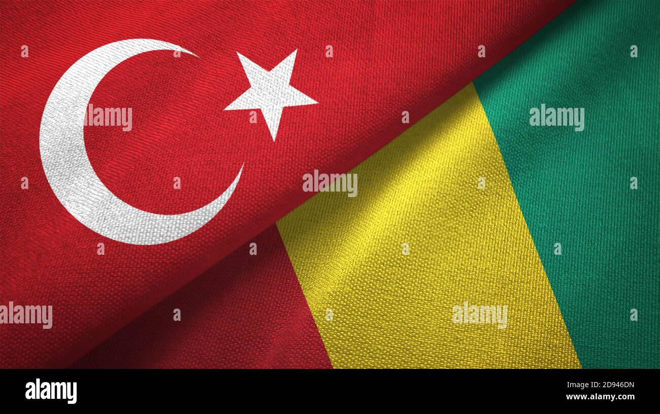 Turkey and Guinea two flags textile cloth, fabric texture Stock Photo ...