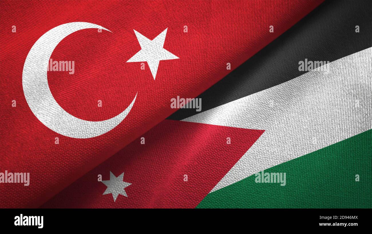Turkey and Jordan two flags textile cloth, fabric texture Stock Photo ...