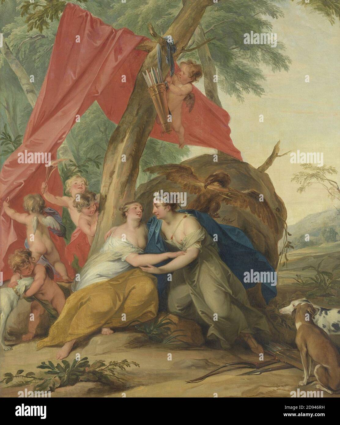 Jupiter, vermomd als Diana, verleidt de nimf Callisto Stock Photo - Alamy