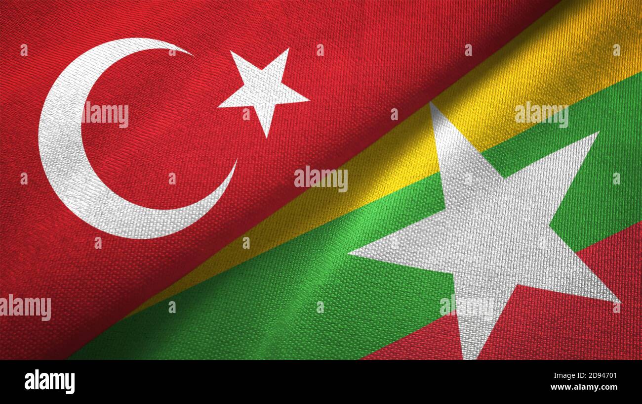 Turkey and Myanmar two flags textile cloth, fabric texture Stock Photo ...