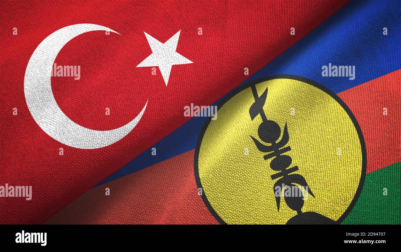 Turkey and New Caledonia two flags textile cloth, fabric texture Stock ...