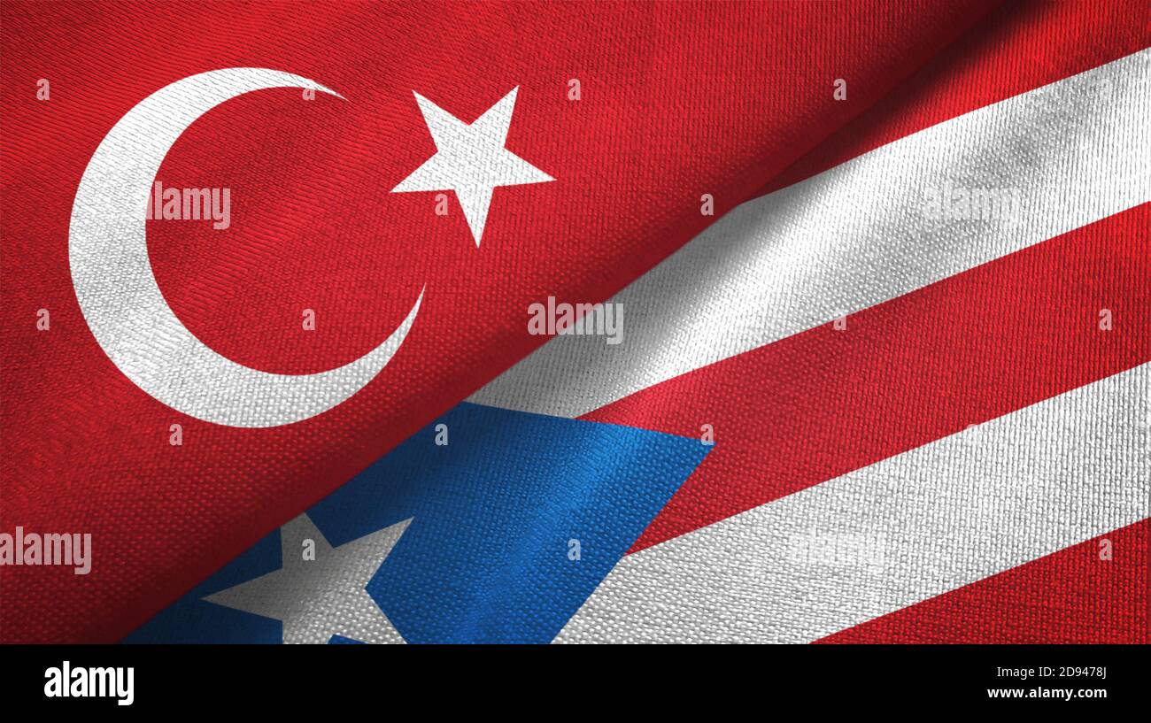 Turkey and Puerto Rico two flags textile cloth, fabric texture Stock ...