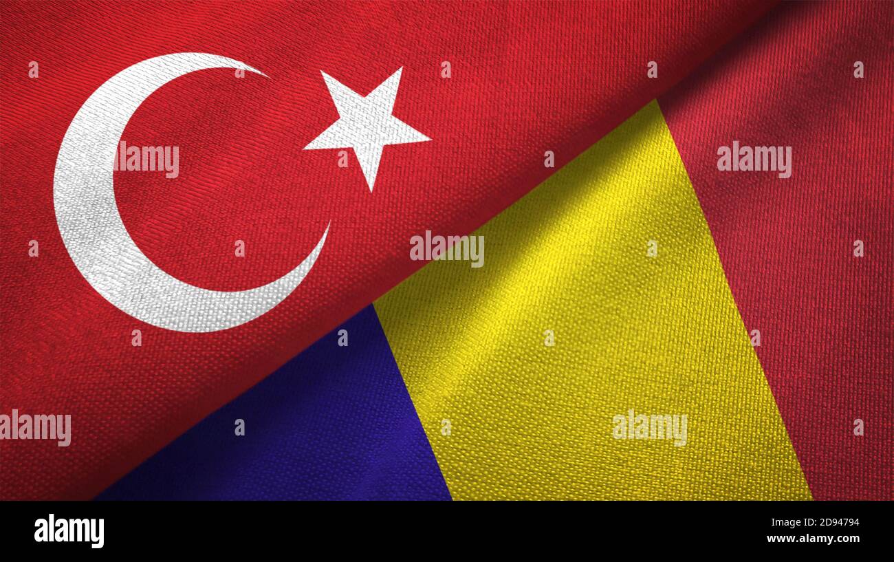 Turkey and Romania two flags textile cloth, fabric texture Stock Photo ...