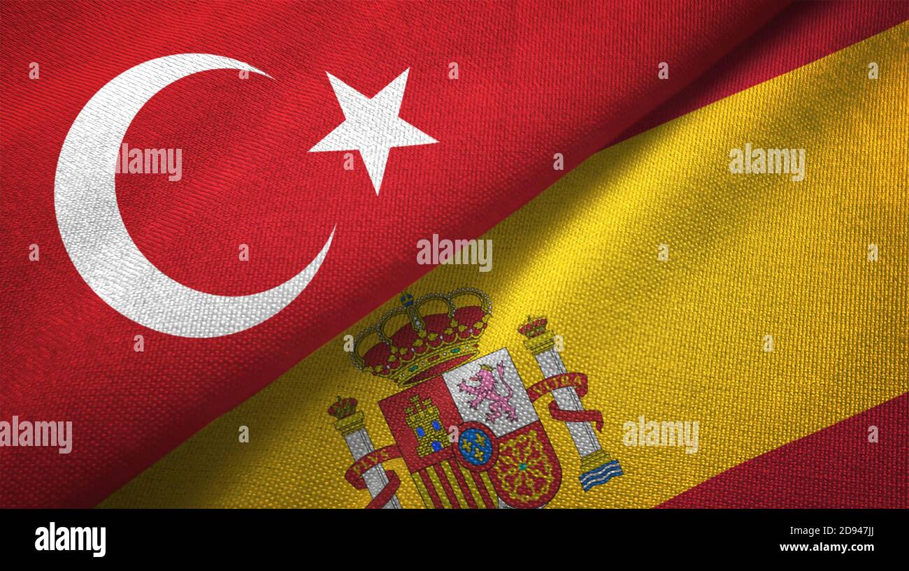 Turkey and Spain two flags textile cloth, fabric texture Stock Photo ...