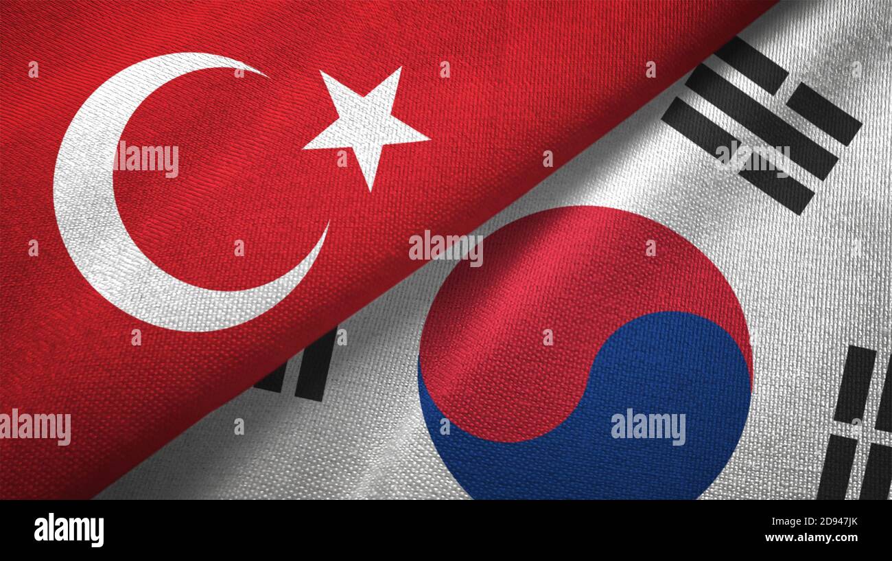 Turkey and South Korea two flags textile cloth, fabric texture Stock ...