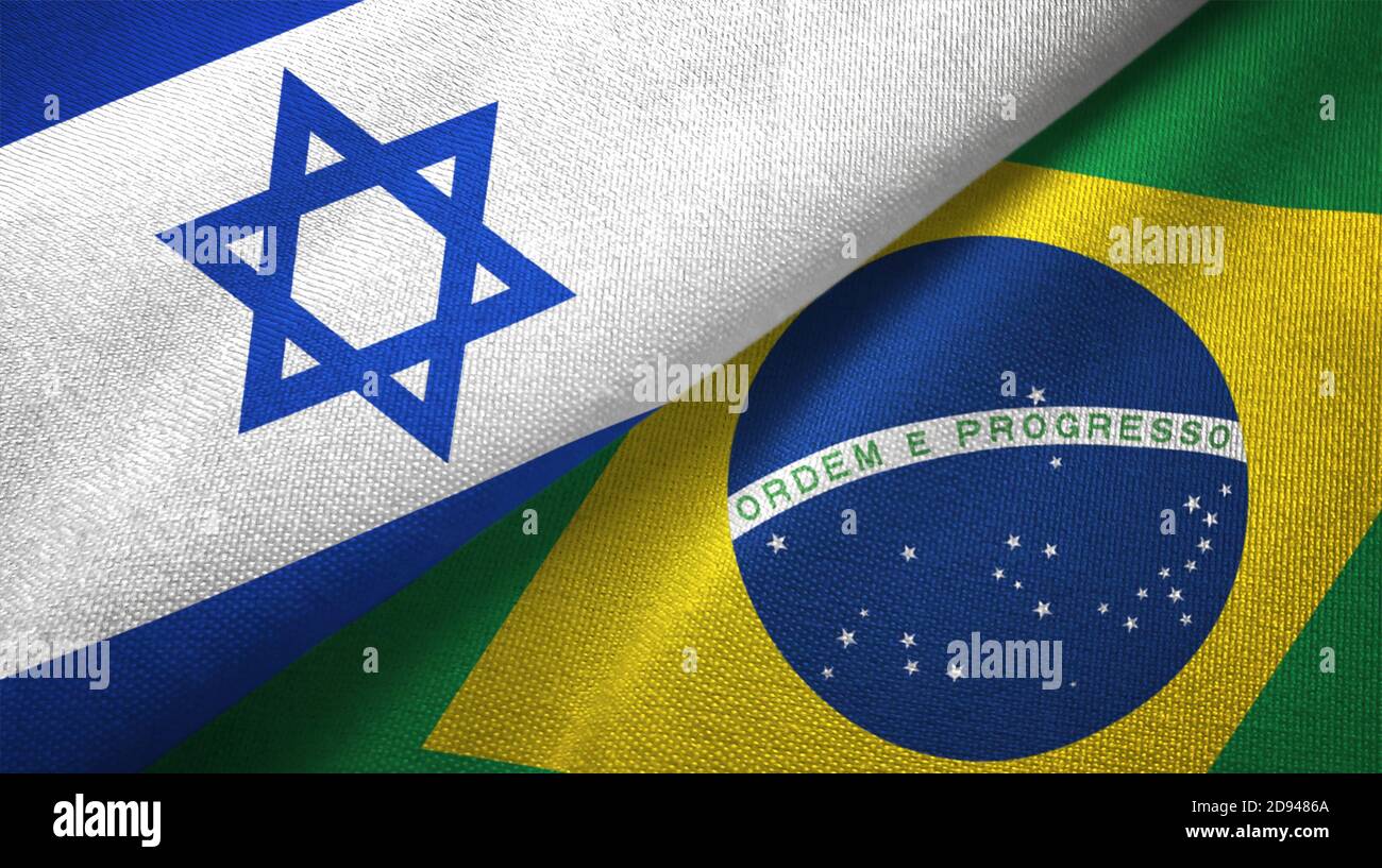 Israel and Brazil two flags textile cloth, fabric texture Stock Photo ...