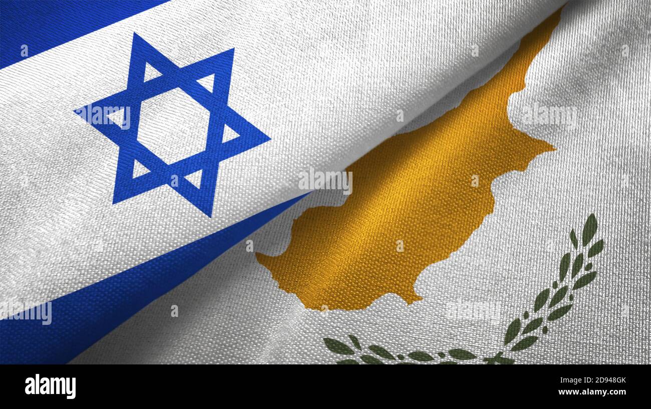 Israel and Cyprus two flags textile cloth, fabric texture Stock Photo ...