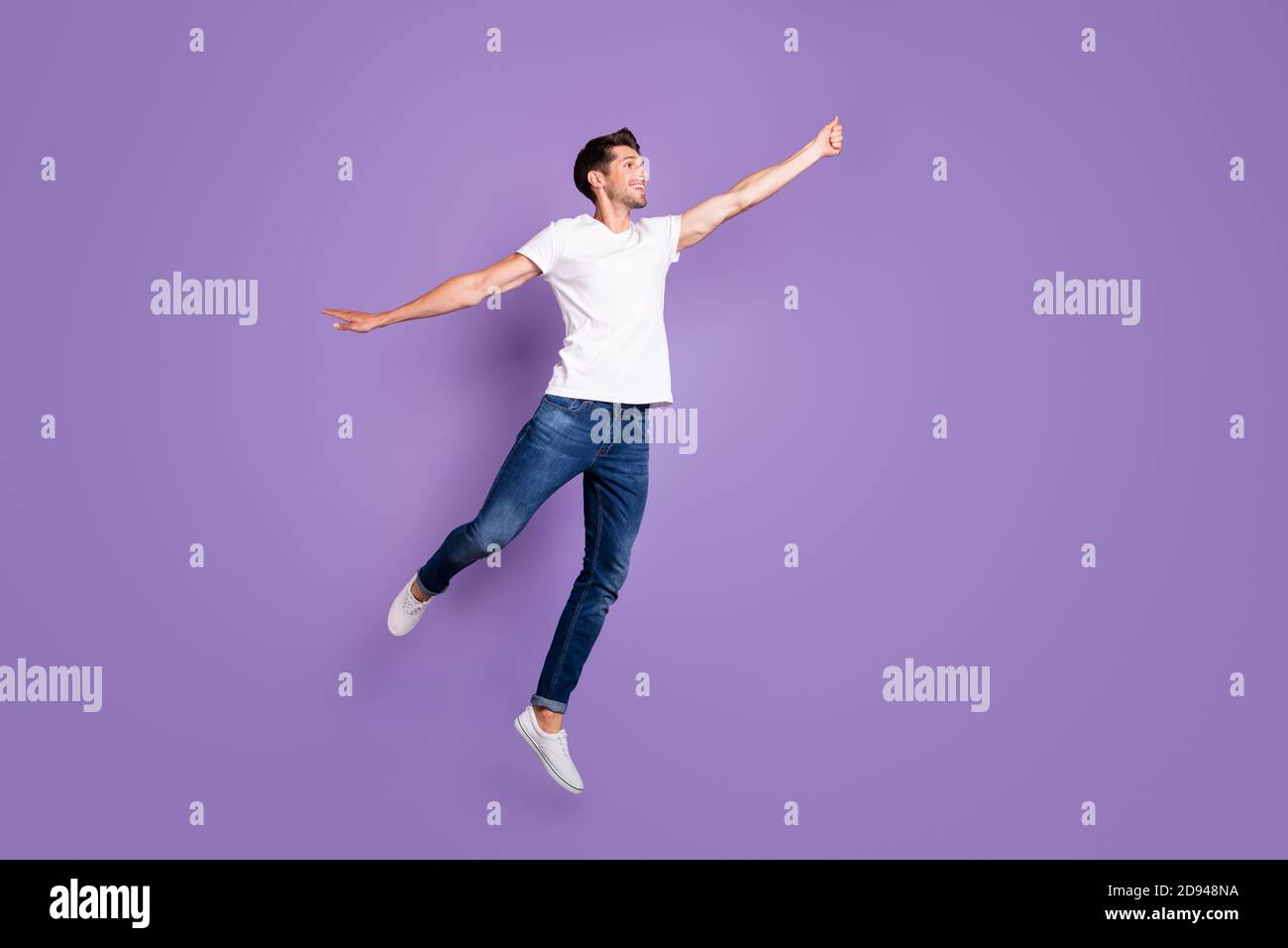 Full length body size view of his he nice attractive funky cheerful ...