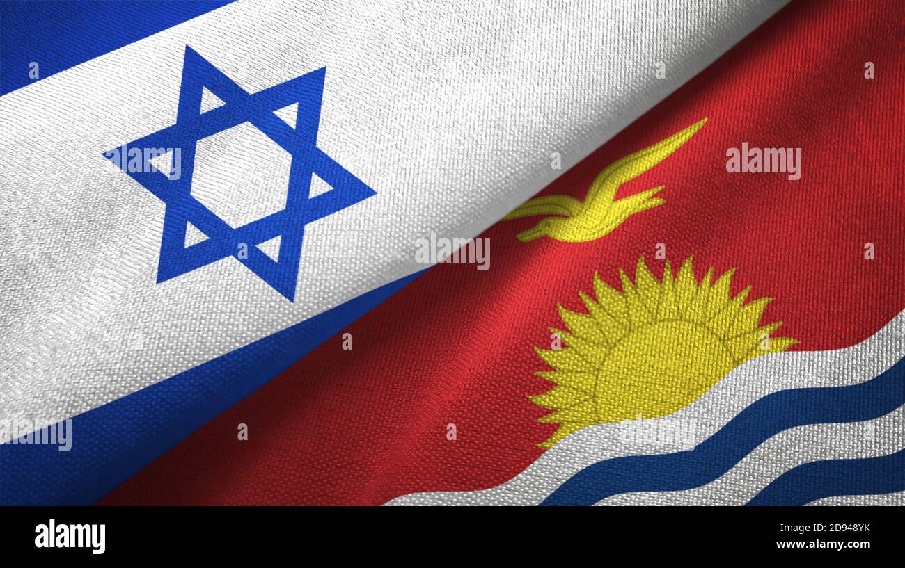 Israel and Kiribati two flags textile cloth, fabric texture Stock Photo ...