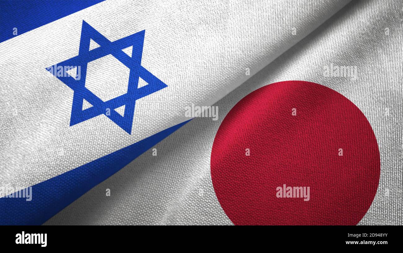 Israel and Japan two flags textile cloth, fabric texture Stock Photo ...