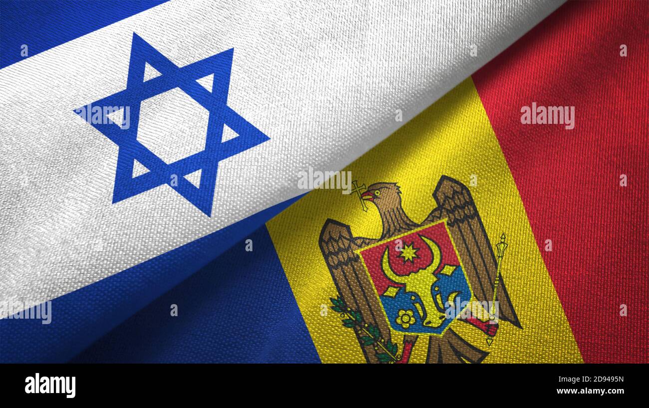 Israel and Moldova two flags textile cloth, fabric texture Stock Photo ...
