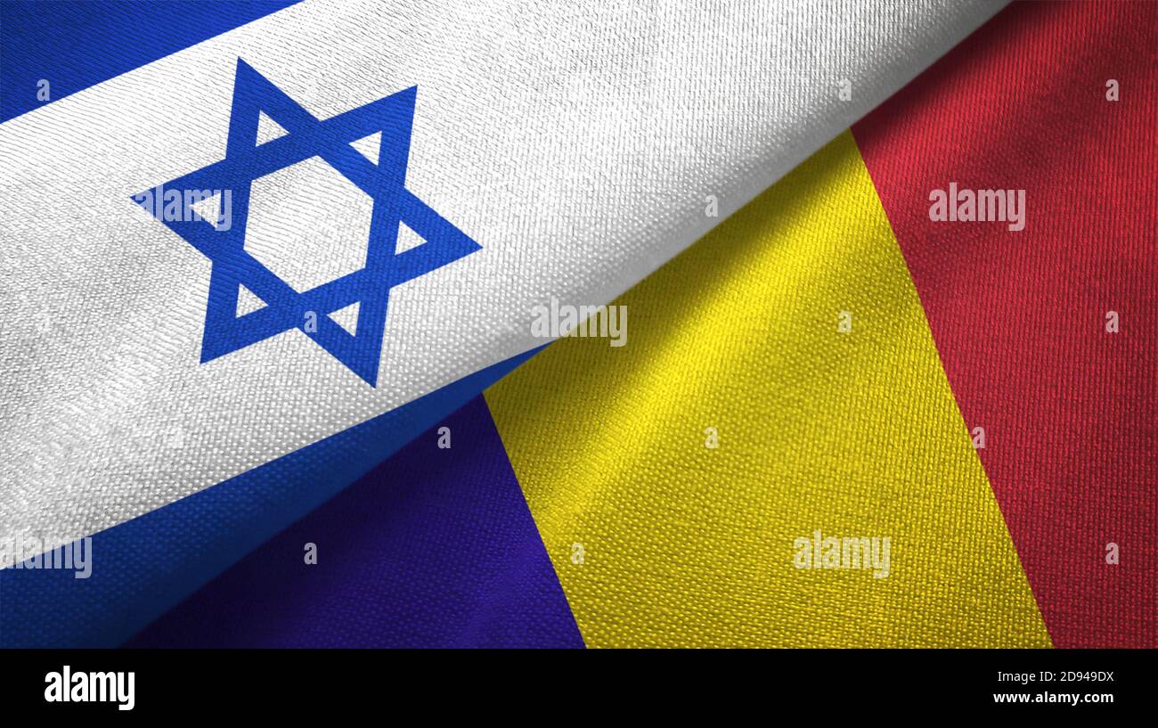 Israel and Romania two flags textile cloth, fabric texture Stock Photo ...