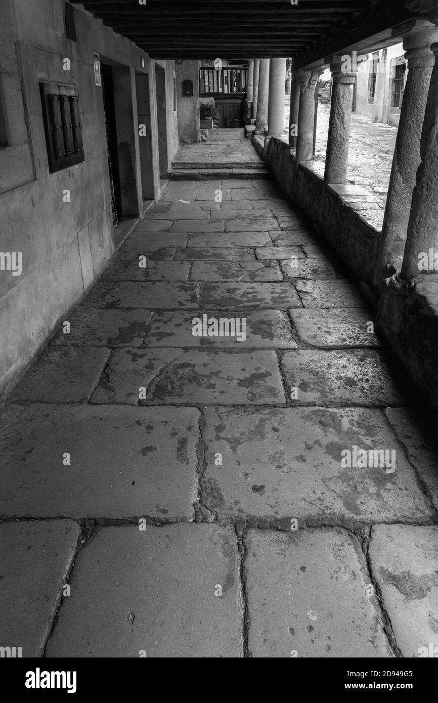 Vertical shot of the old town in the village of Sepulveda. Segovia ...