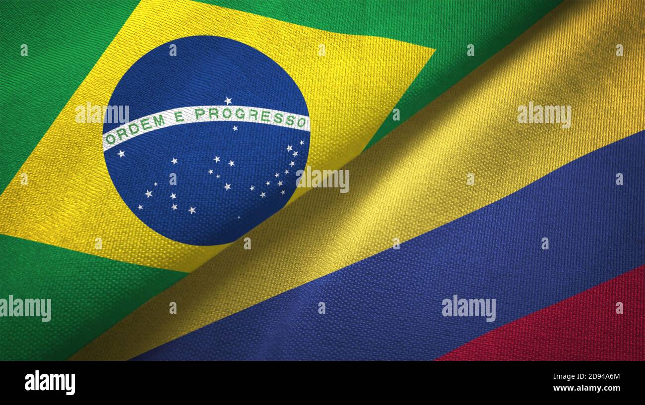 Colombia and Brazil two flags textile cloth fabric texture Stock Photo ...