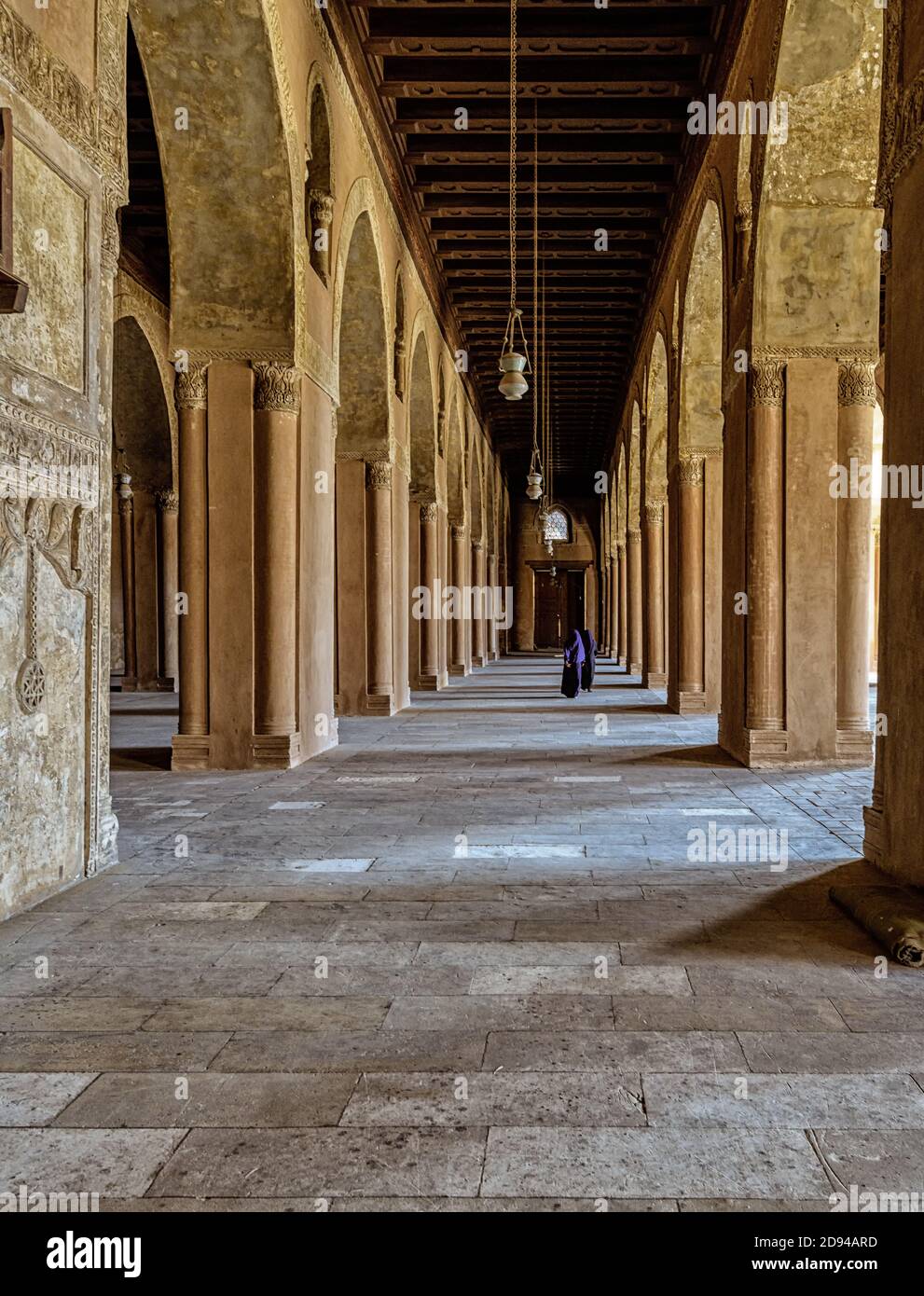 View down an Arcade of the Ibn Tulun Mosque showing the rows of Arches ...