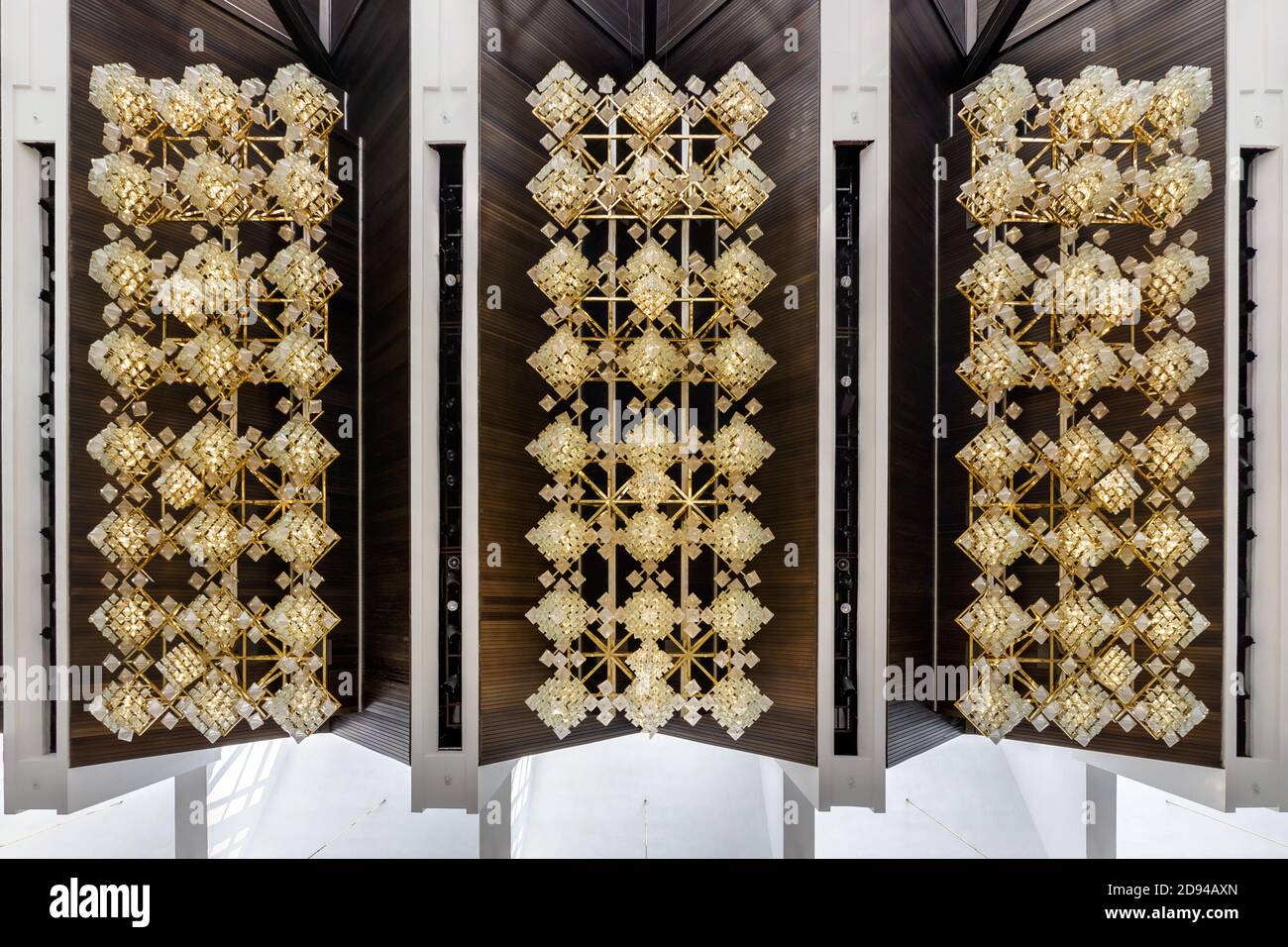 rhythmic texture on suspended ceiling with rows of halogen spots lamps ...