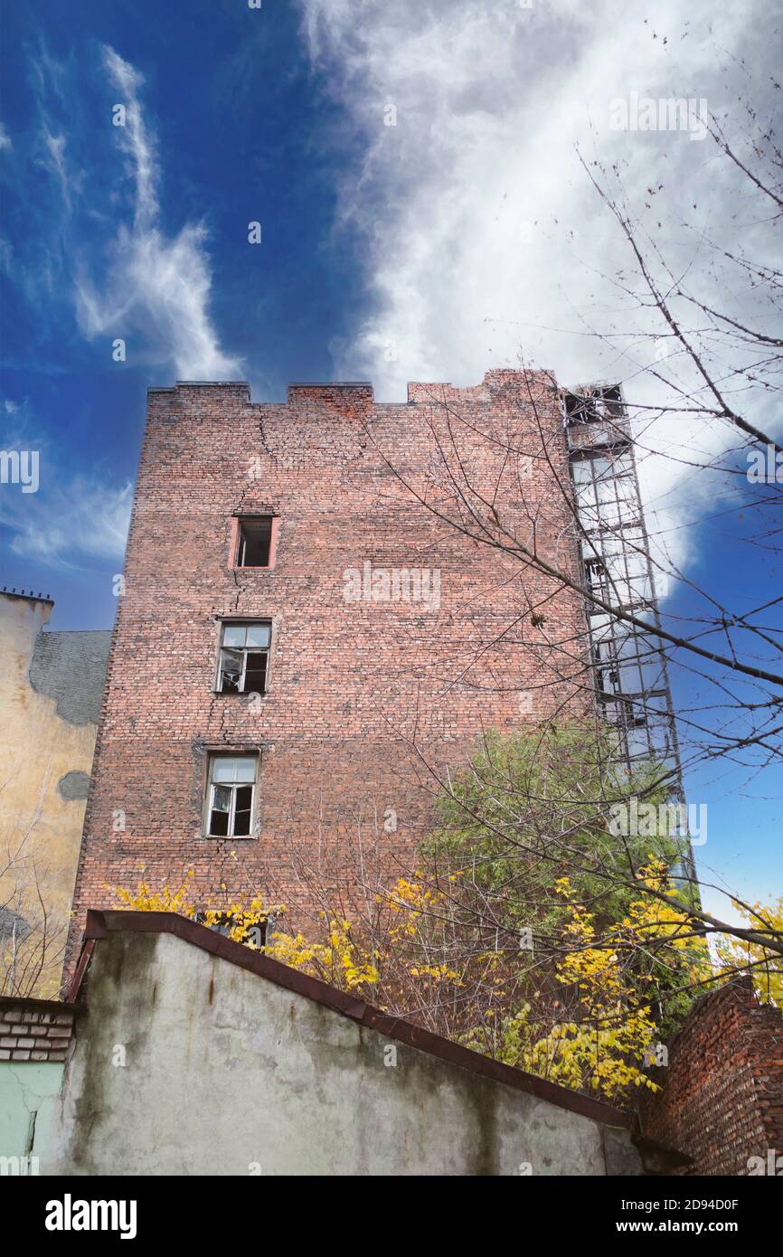 evicted abandoned multi-storey building demolition development facade ...