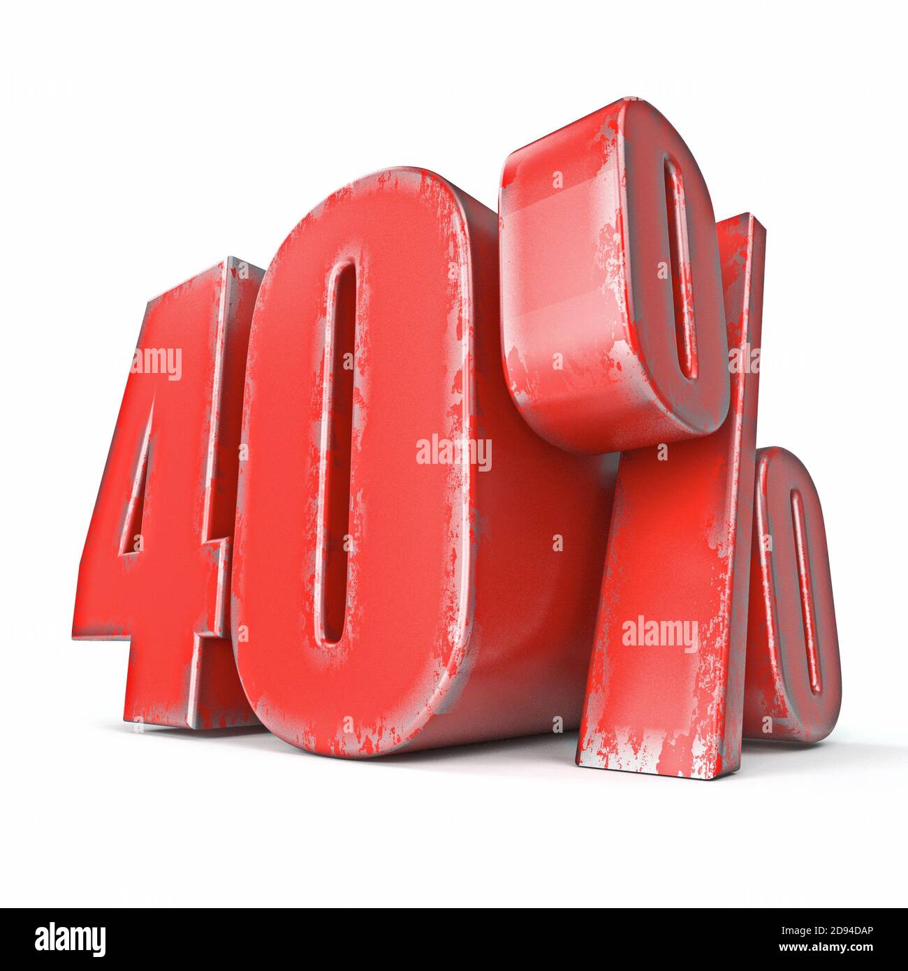 Metal red colored grunge 40 percent sign 3D render illustration ...