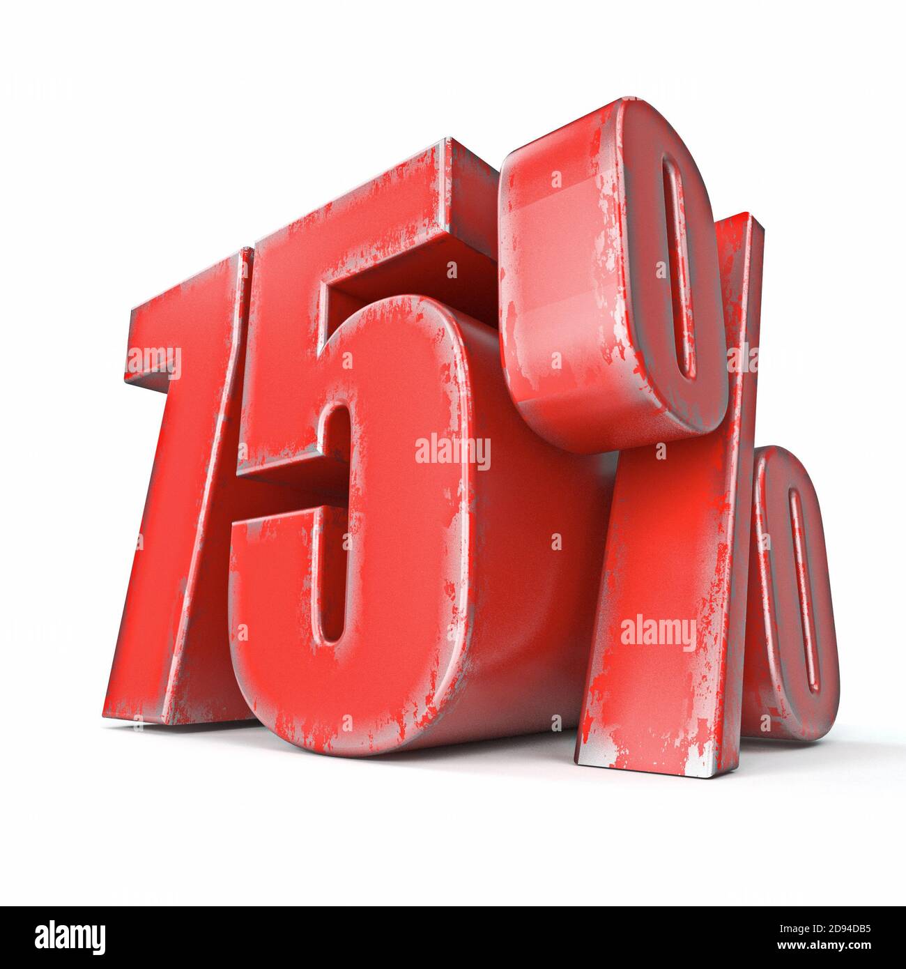 Metal red colored grunge 75 percent sign 3D render illustration ...
