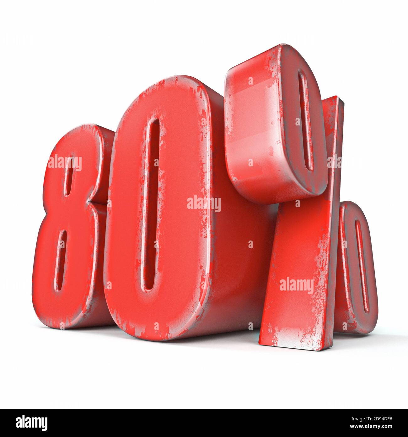 Metal red colored grunge 80 percent sign 3D render illustration ...