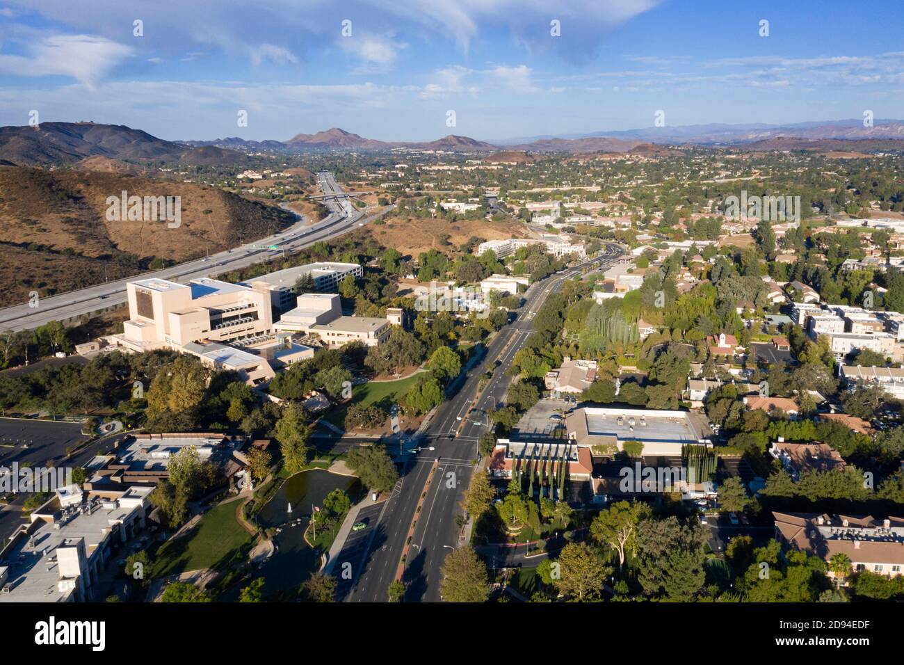 Aerial views above the Conejo Valley and Thousand Oaks in Ventura ...