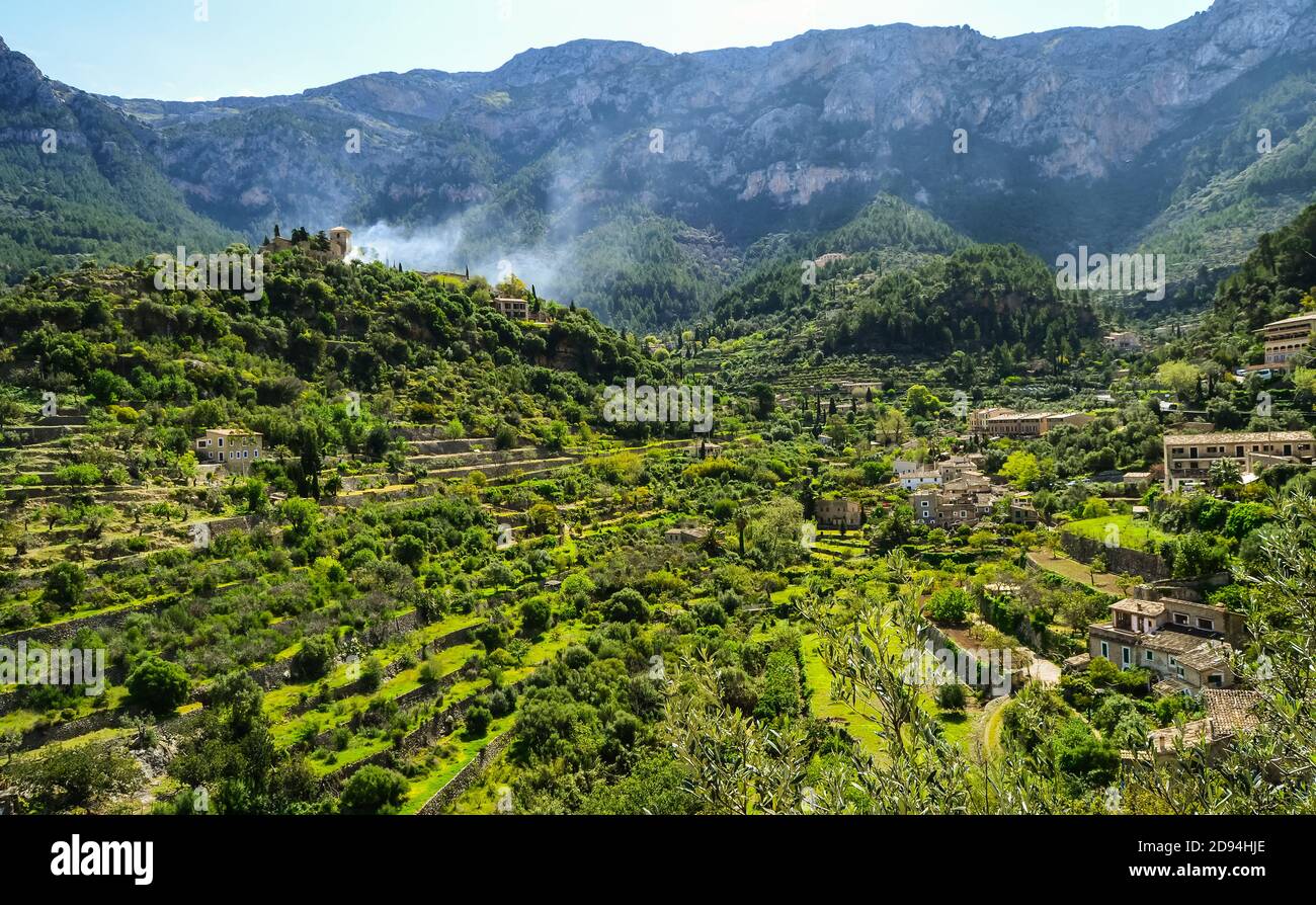 Beautiful scenery of a landscape with greenery and mountains in Deia ...