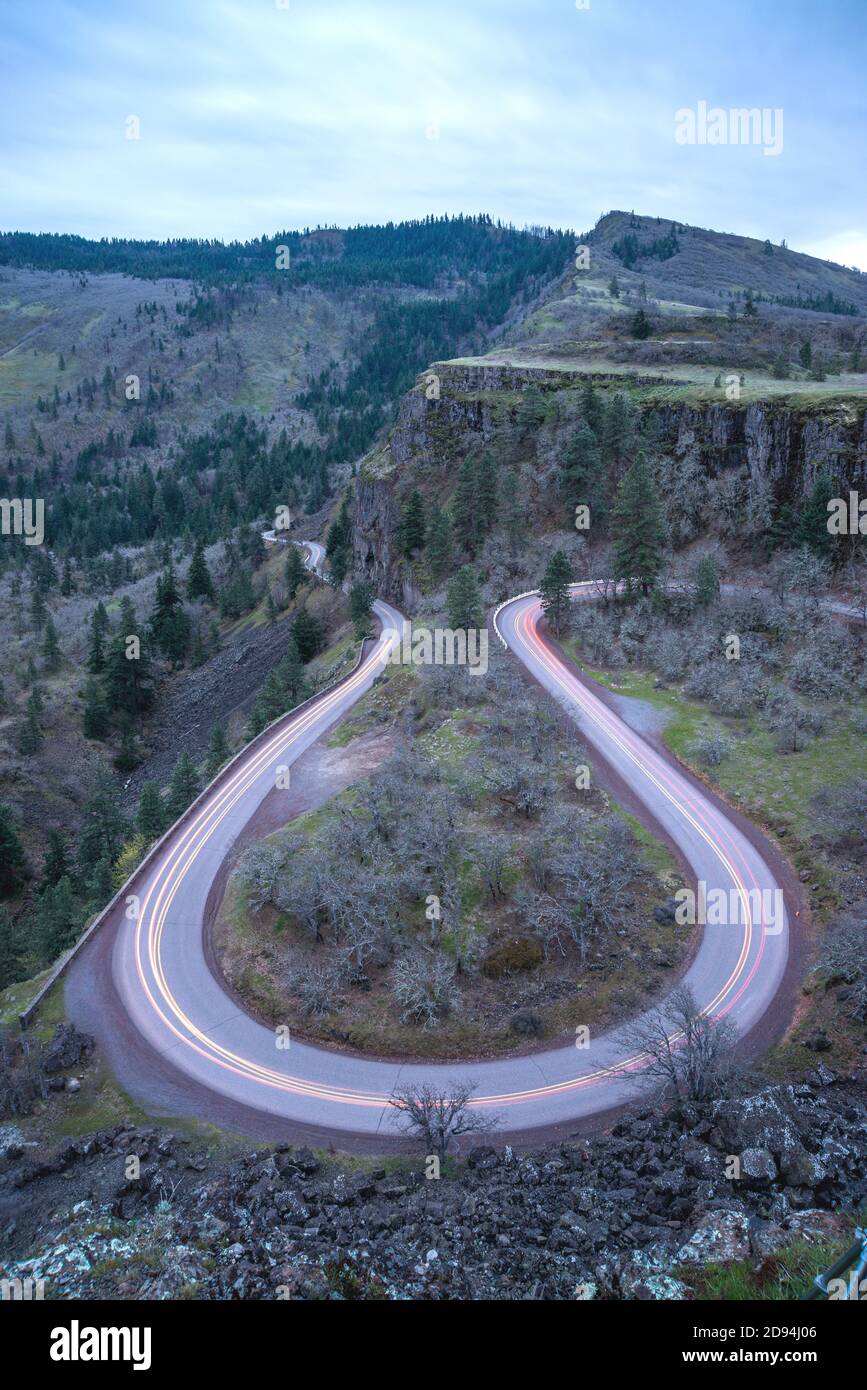 View of curvy roads from Rowena Crest viewpoint, Oregon-USA Stock Photo ...