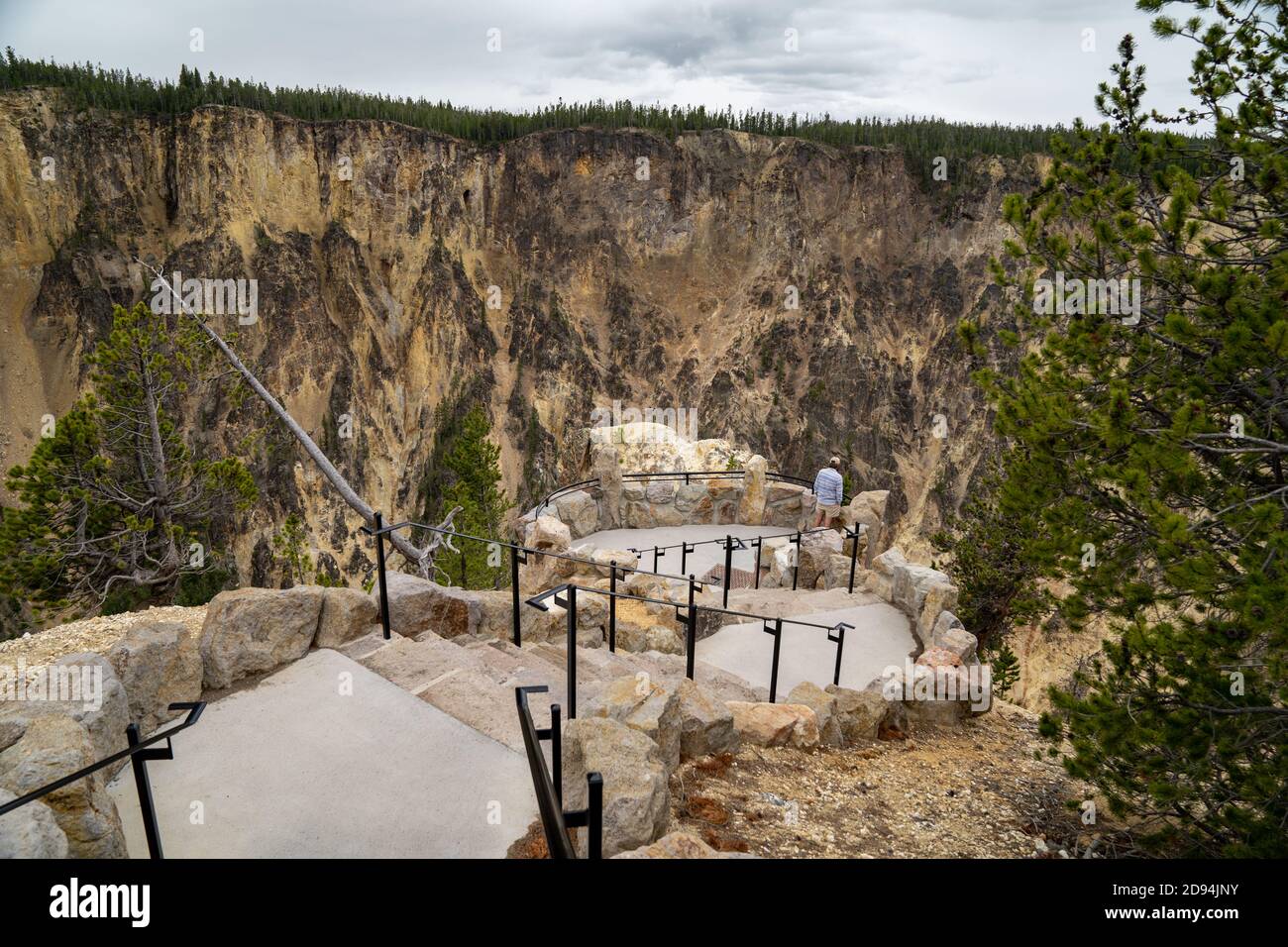 Wyoming, USA - June 28, 2020: Tourist man enjoys the view from ...