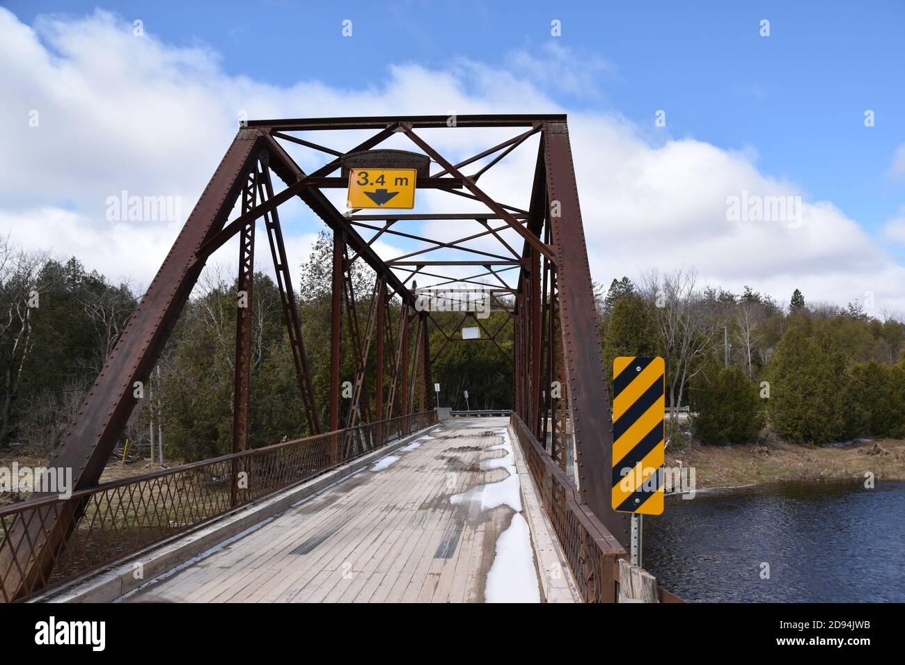 Narrow one-lane bridge in rural Ontario, between Milton and Marsville ...