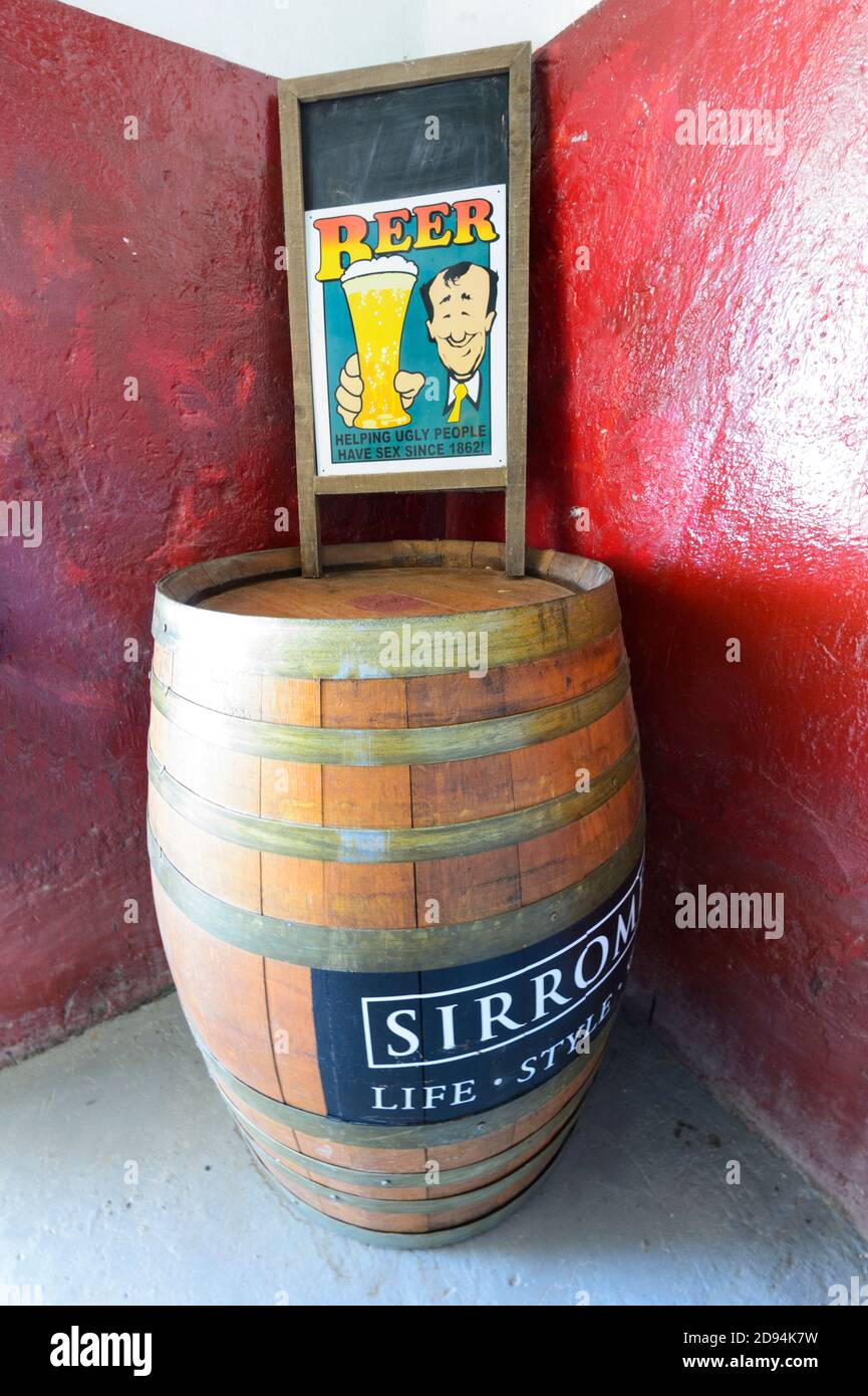 A barrel of beer on display at the Betoota Hotel, an old renowned ...