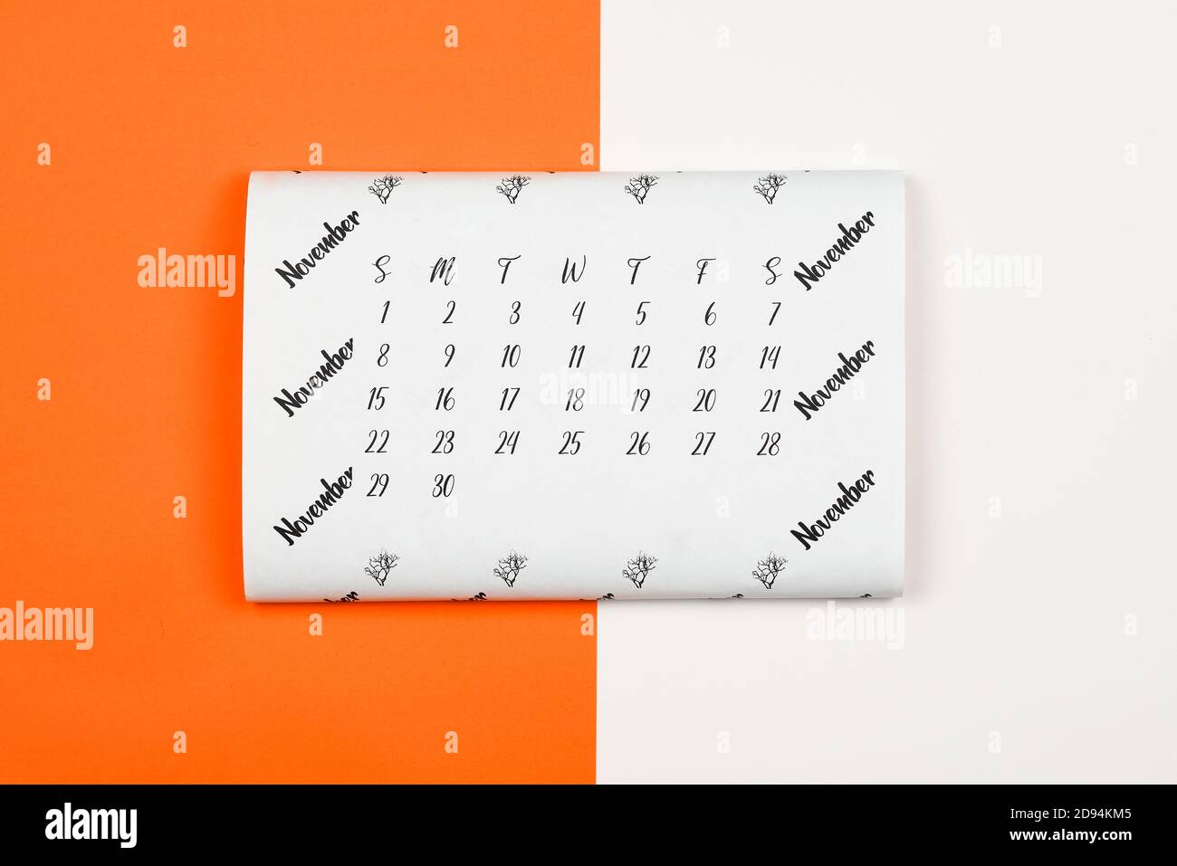 Monthly November calendar on bright colorful background. November paper ...