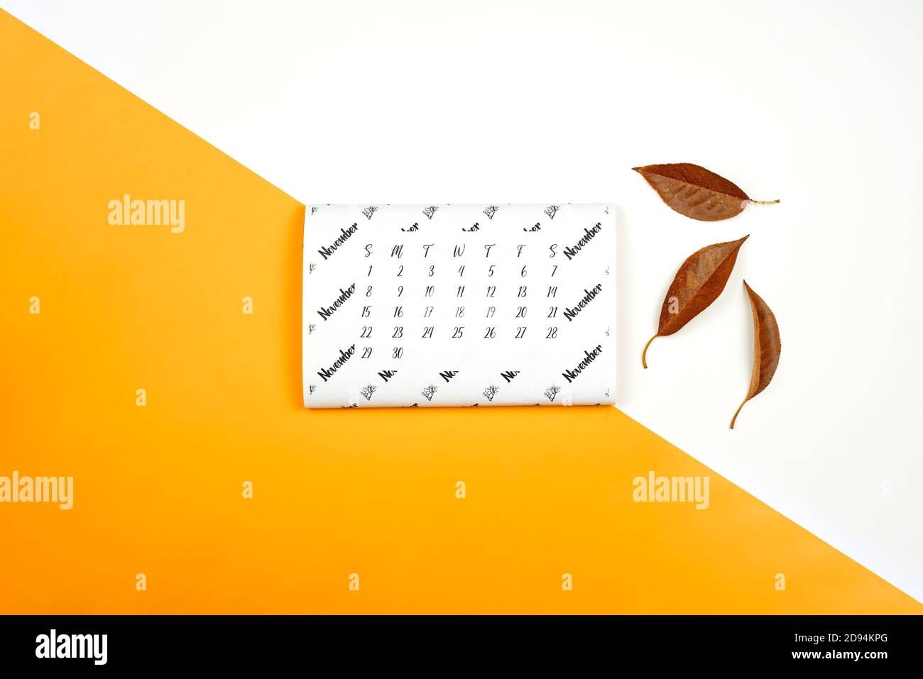 Monthly November calendar on bright colorful background. November paper ...